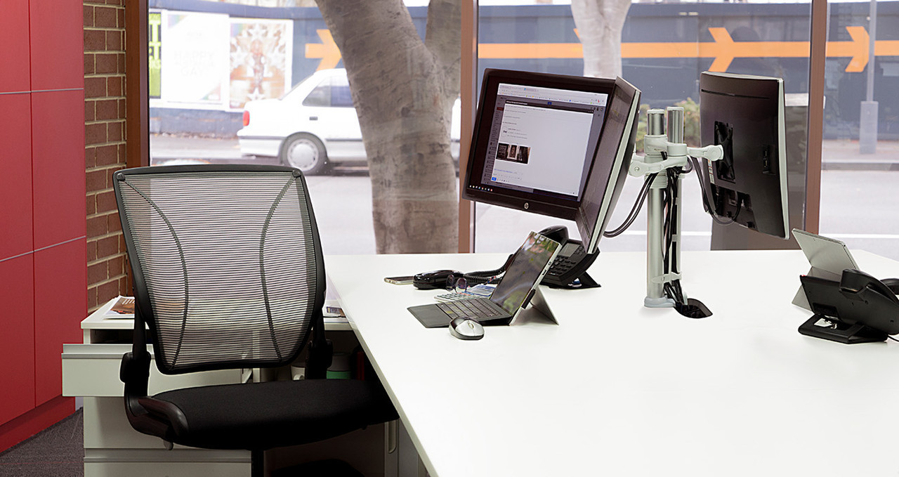 Atdec AFS-AT-DC-P Dual Swing Arms on Post Polished Silver